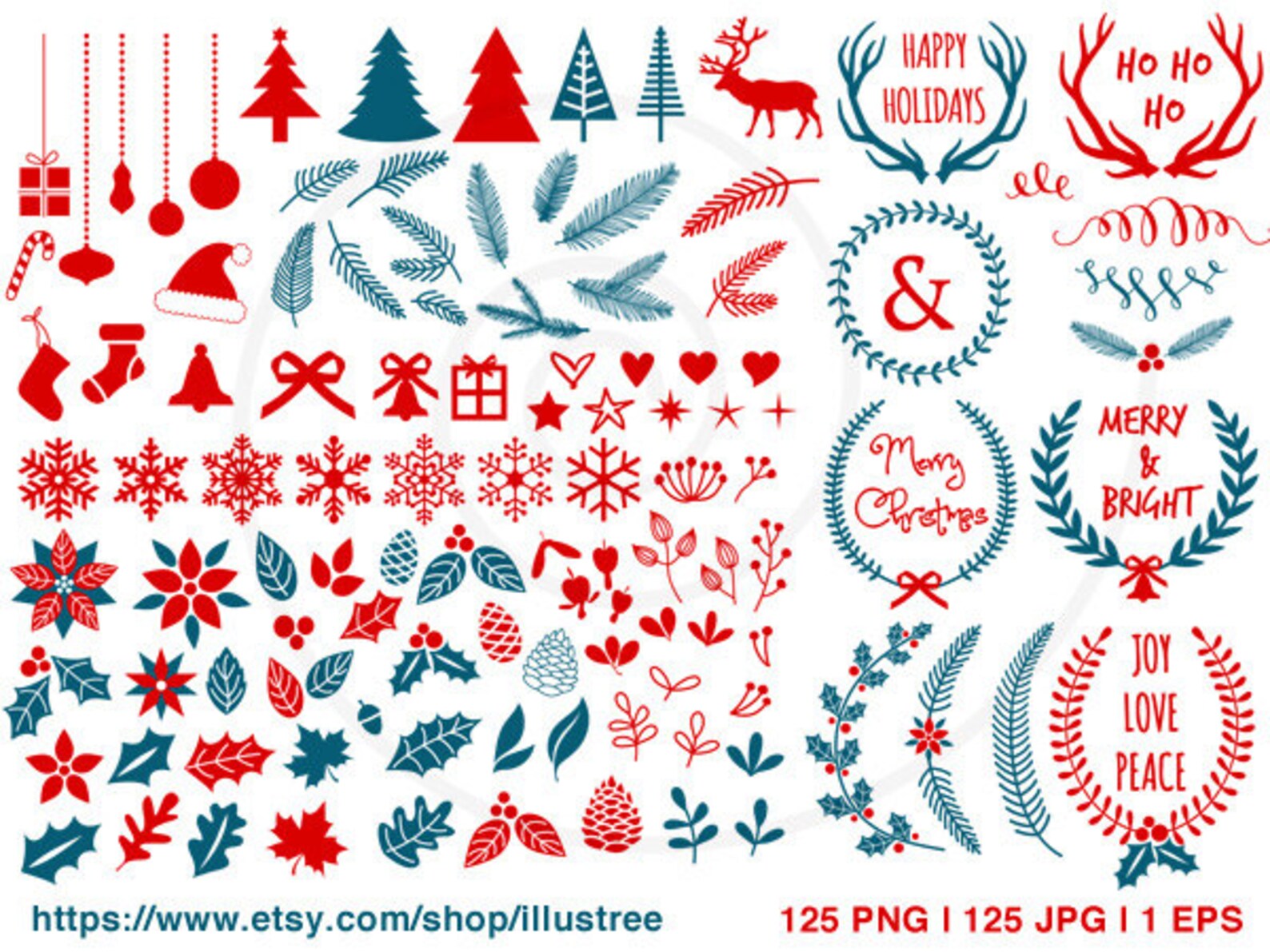 125 Christmas Clipart Digital Clip Art Set Overlays for - Etsy