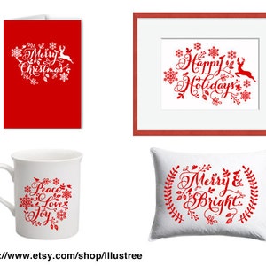 Printable Christmas Cards, Unique Digital Clip Art Set, Clipart, Tag ...