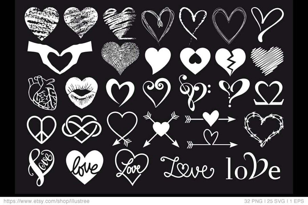 White Hearts SVG Bundle: 32 Designs PNG & JPG Graphics (digital ...