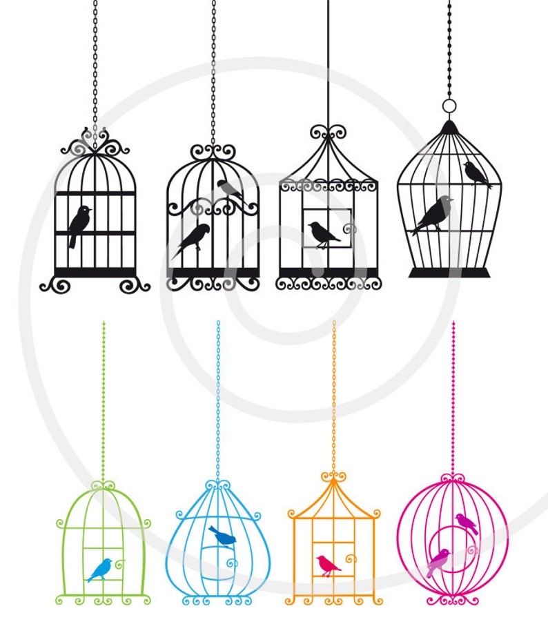 Birdcages With Birds Digital Clip Art Set Digital | Etsy