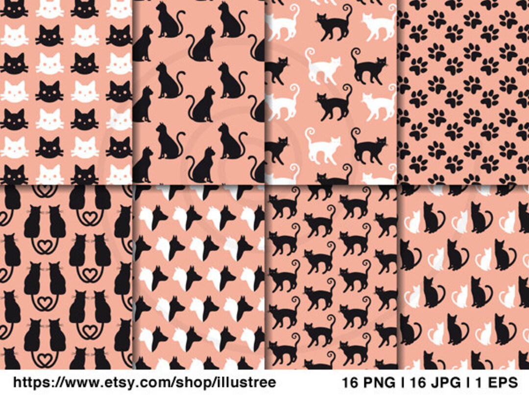 Digital Paper Pack, 16 Scrapbook Papers, Cat, Dog, Paws, Pet, Seamless ...