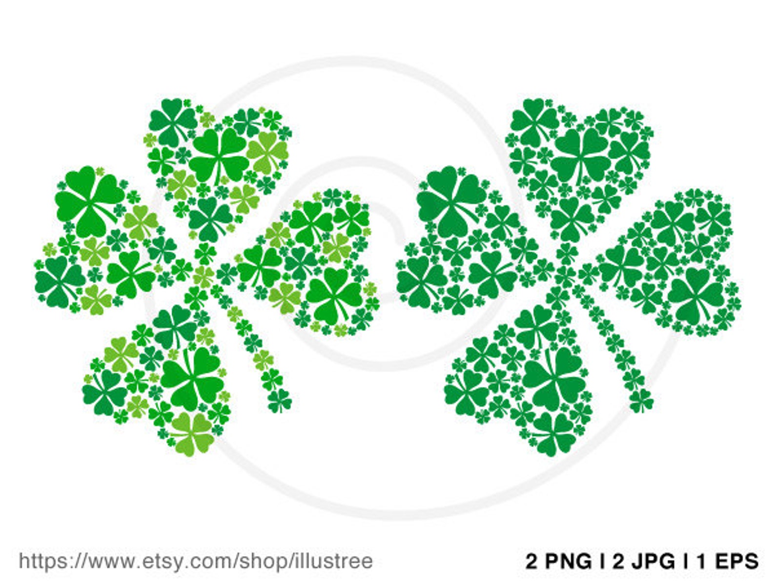 Lucky Four Leaves Clover Digital Clip Art Green Shamrock | Etsy