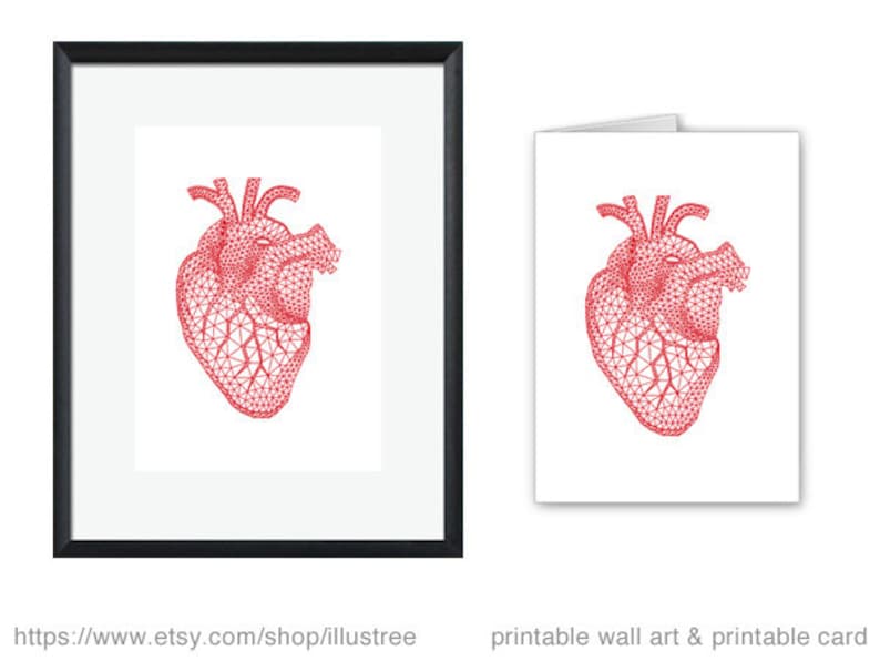Red Human Heart Printable Card and Art Print Unique Wedding | Etsy