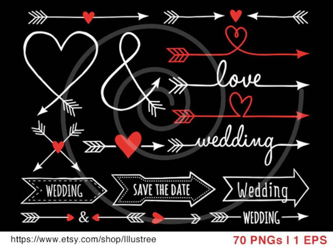 Wedding Clip Art, White Arrows Clipart, Hand-drawn, Chalkboard ...