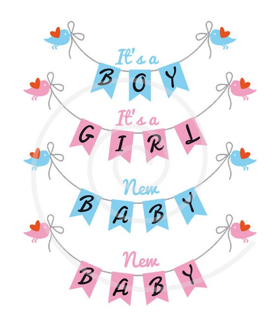 Shower Clipart New Baby Clip Art, It's A Girl, It's A Boy, Blue And