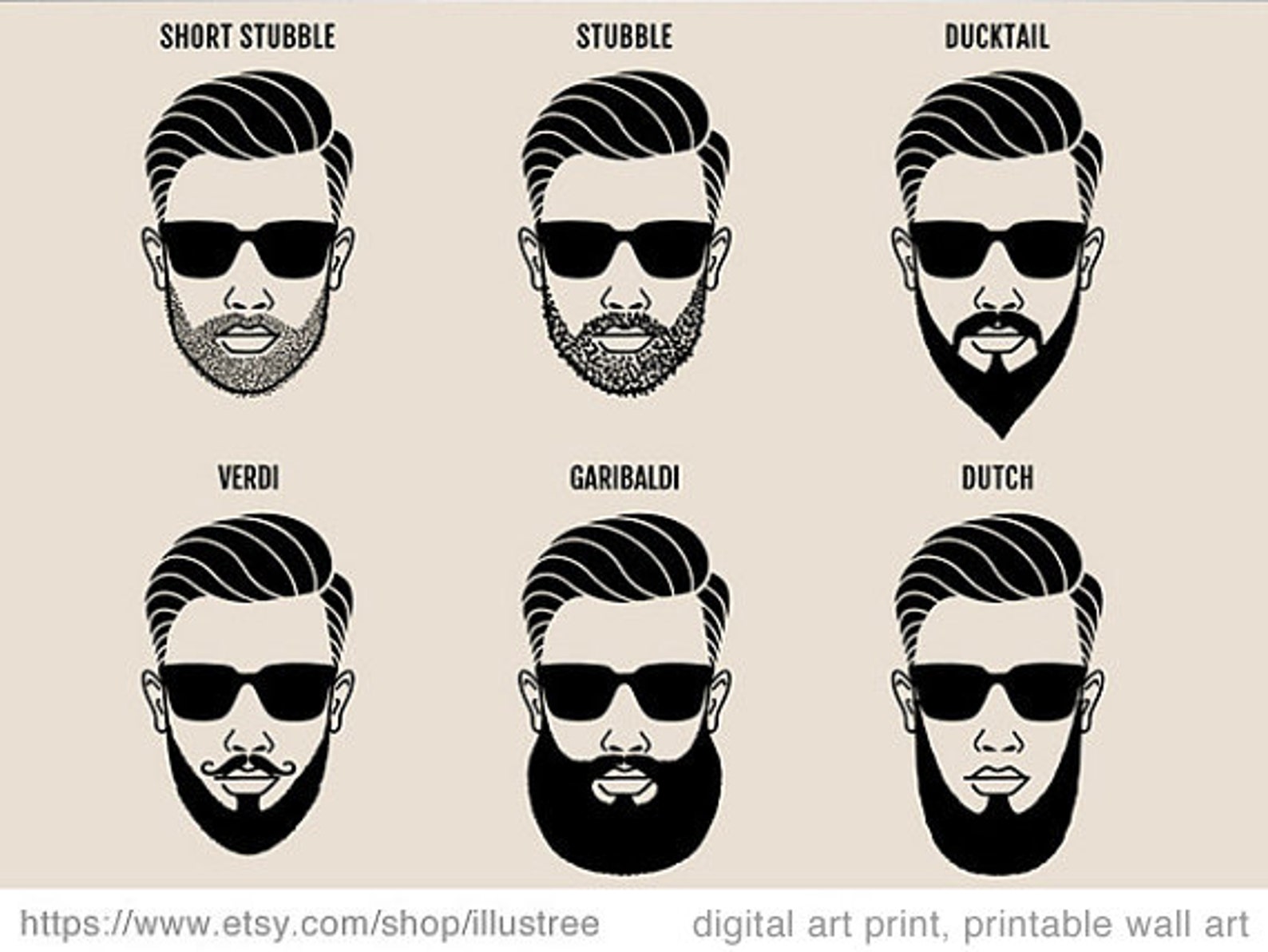 Beard Style Guide Digital Art Print Printable Wall Art 8x10 | Etsy