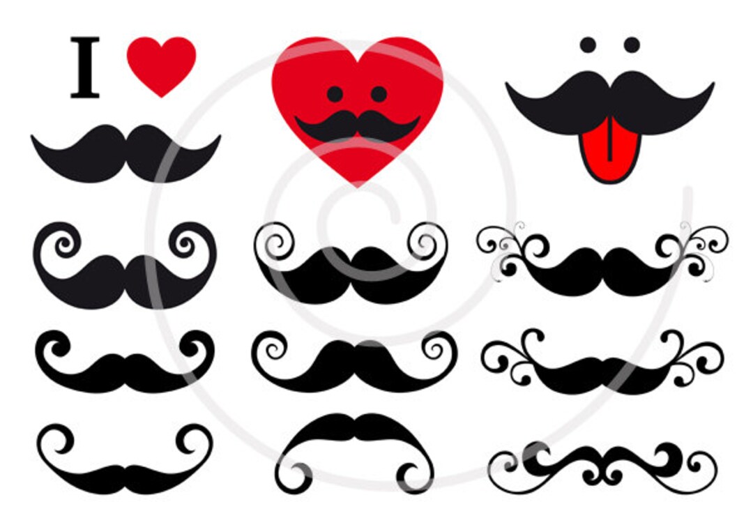 12 Mustache Digital Clip Art, Photo Booth Props, Clipart Set, Printable ...