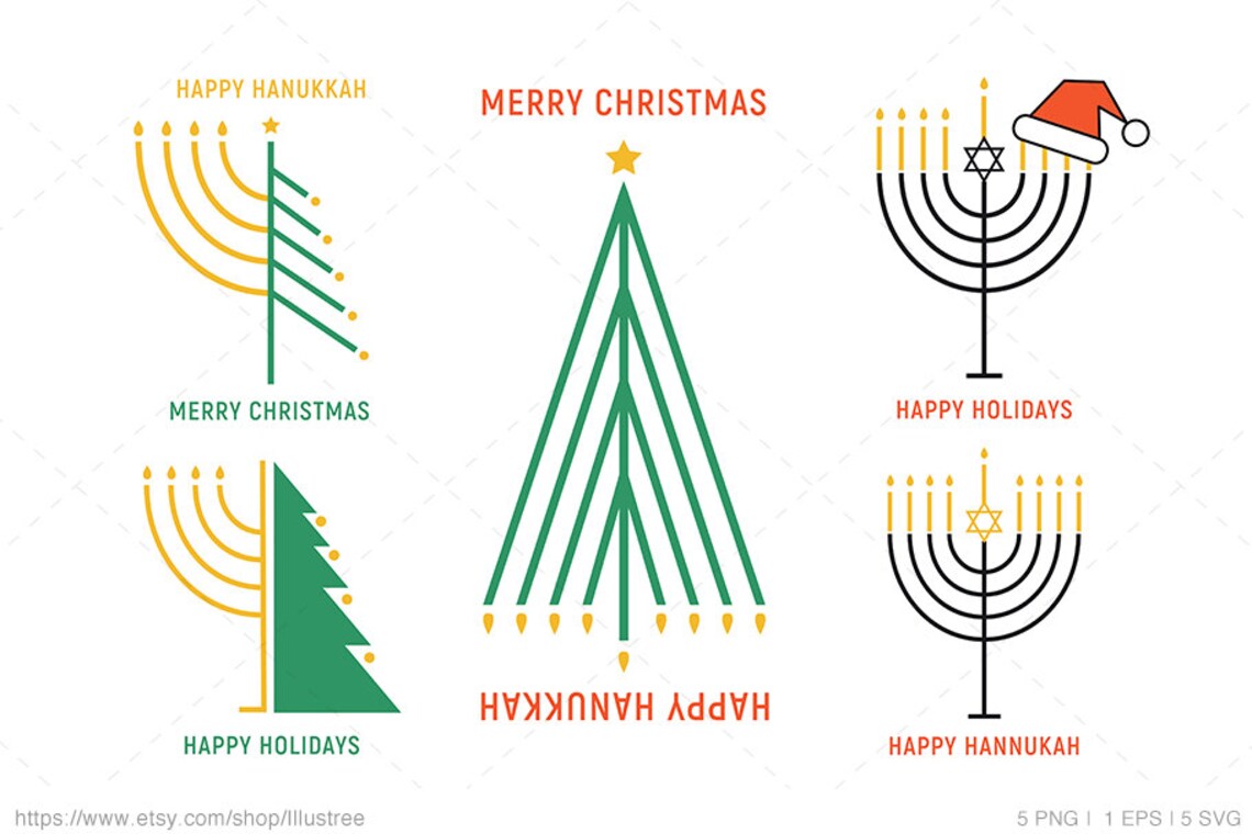 Christmas Tree and Hanukkah Svg Digital Clip Art for Cards - Etsy