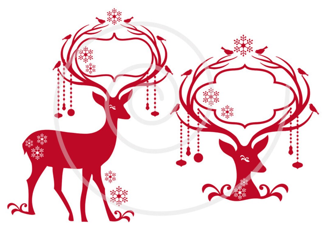Red Christmas Deer Digital Clip Art, Clipart, Christmas Card, Xmas Card ...