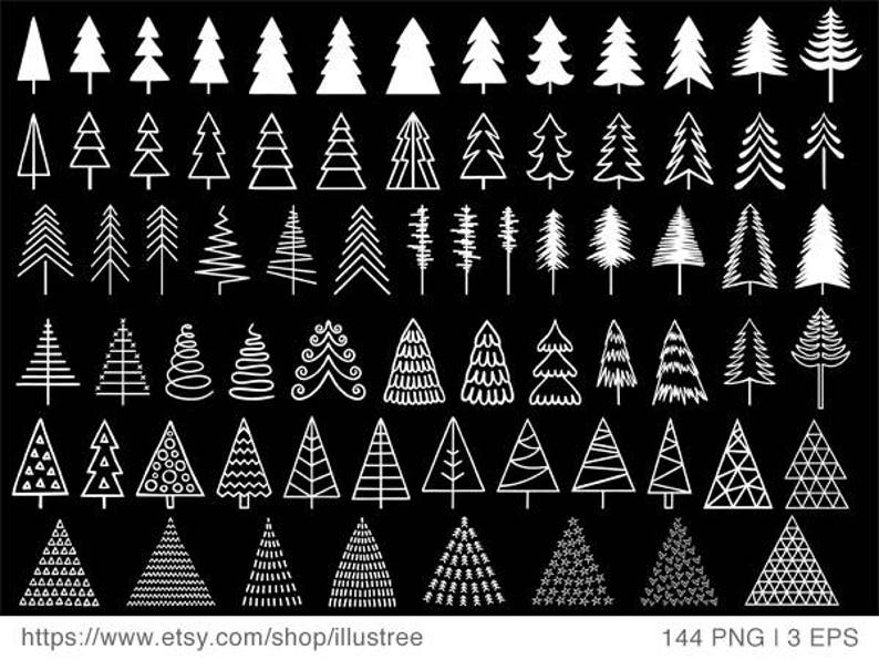 144 Hand-drawn Christmas Trees for Christmas Cards Digital | Etsy