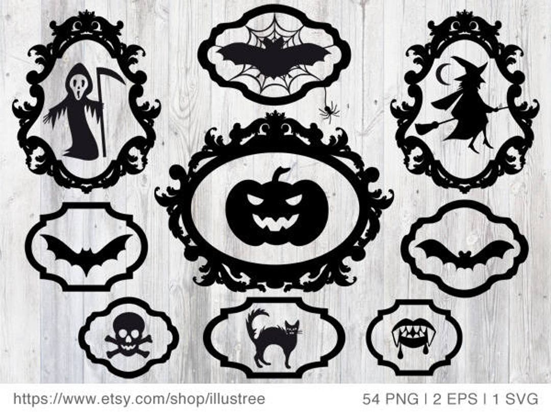 Halloween Clip Art in Vintage Frames Bat Pumpkin Witch - Etsy
