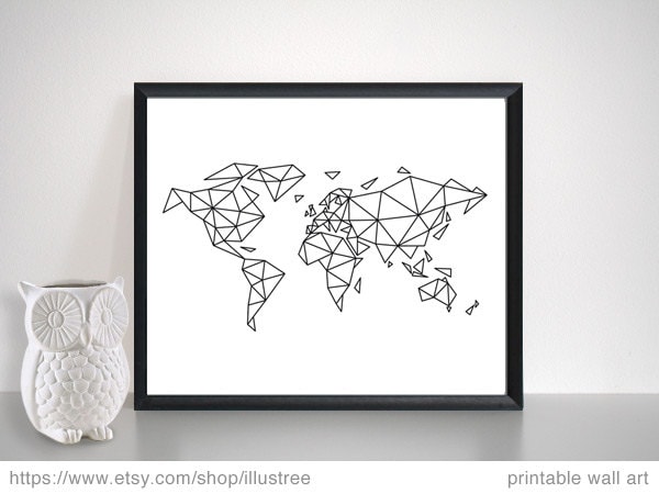 2 Abstract geometric world maps digital art print set | Etsy