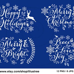 Printable Christmas Cards, Unique Digital Clip Art Set, Clipart, Tag ...
