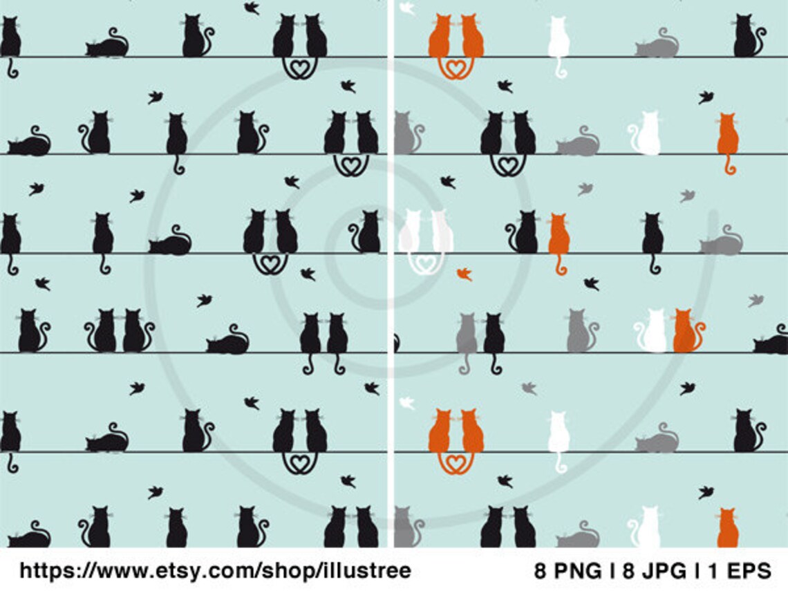 Digital Paper Pack 8 Scrapbook Papers Cute Cats and Birds | Etsy