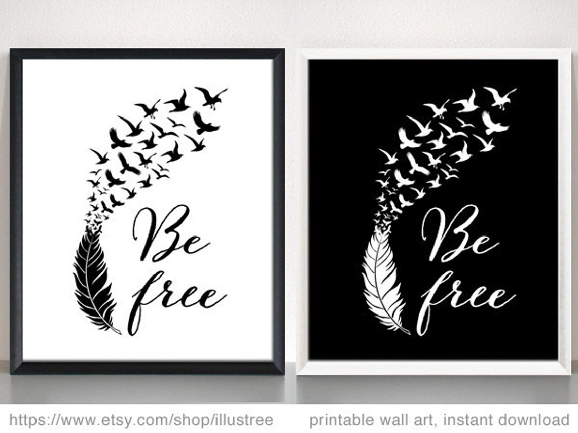 Be Free Digital Art Print Printable Wall Art Feather With - Etsy