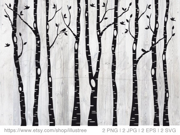 Birch Trees SVG Birch Tree Forest Digital Clip Art Black - Etsy Canada