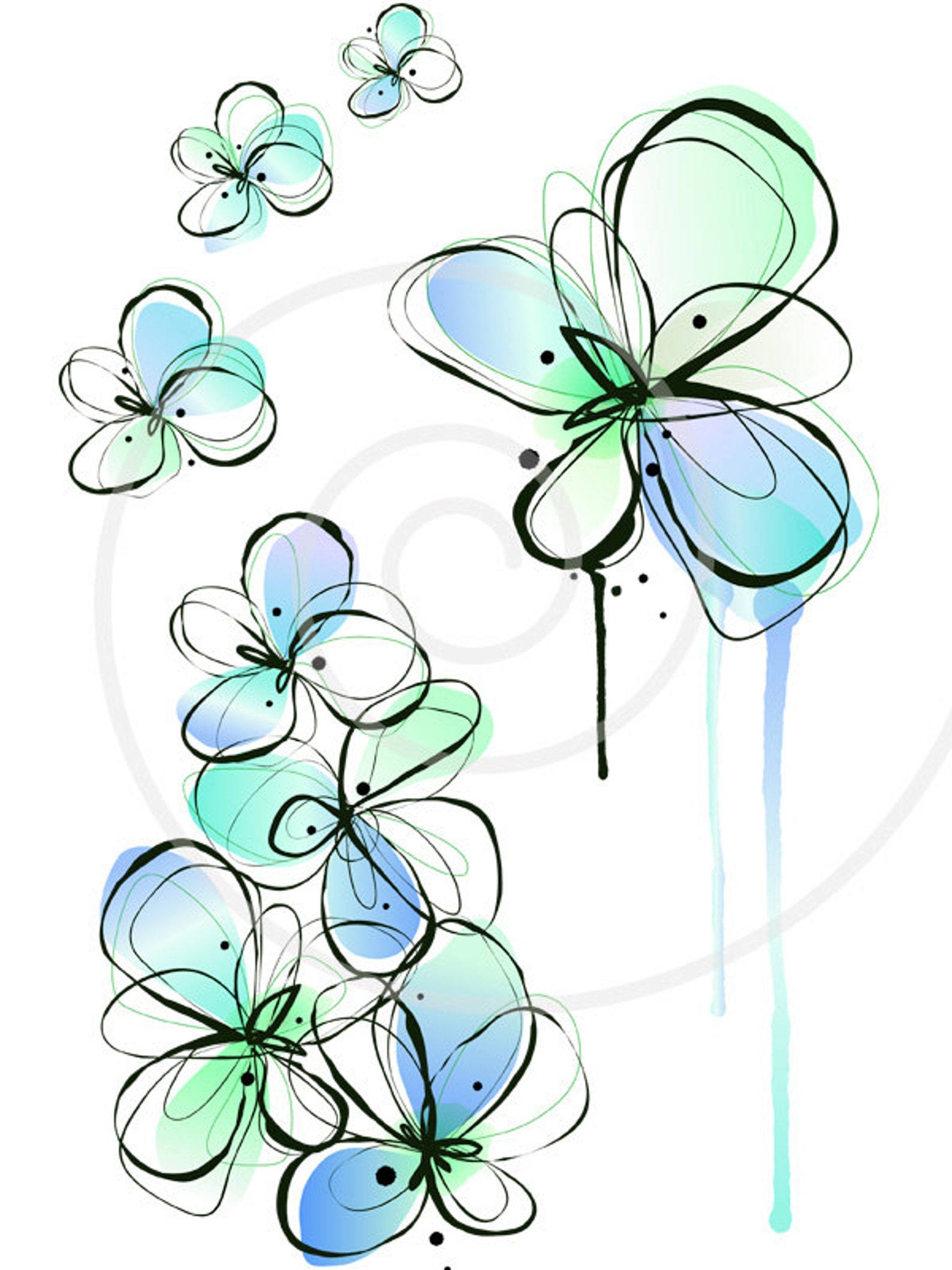 Abstract Spring Flowers Digital Clip Art Floral Clipart Ink - Etsy