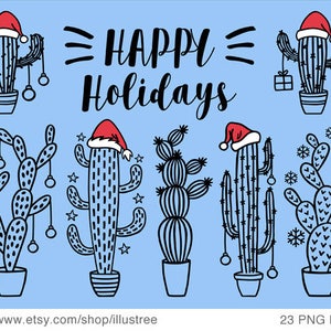 Cactus Christmas Trees for Christmas Cards, Cacti Digital Clip Art ...