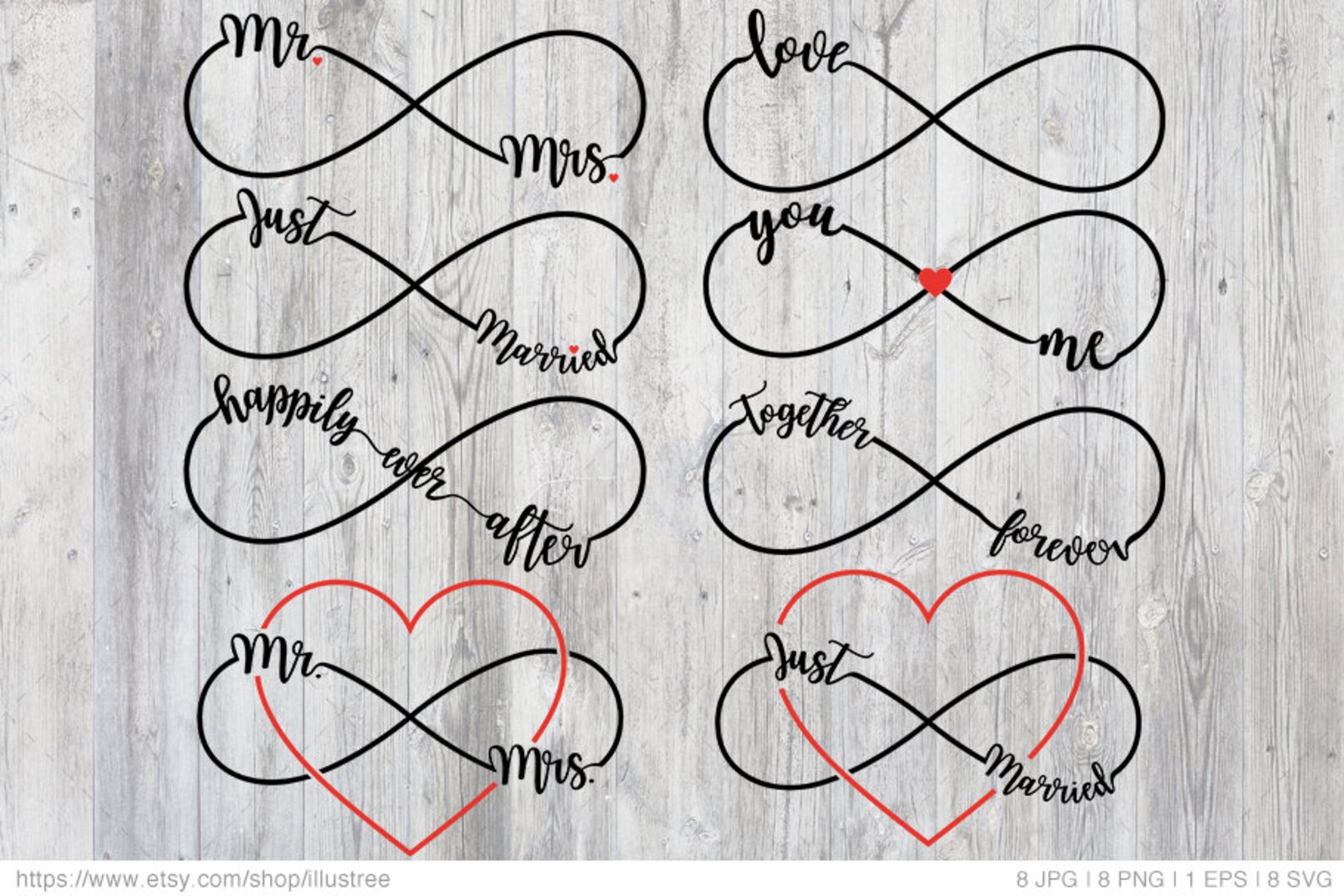 Wedding Clip Art With Infinity Sign Mr and Mrs Just Married | Etsy