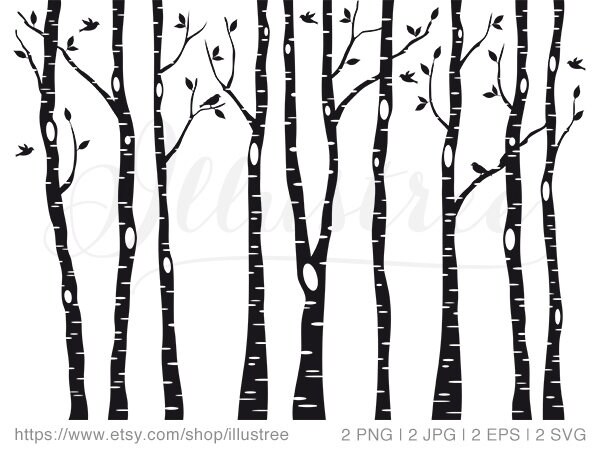 Birch Trees SVG Birch Tree Forest Digital Clip Art Black - Etsy