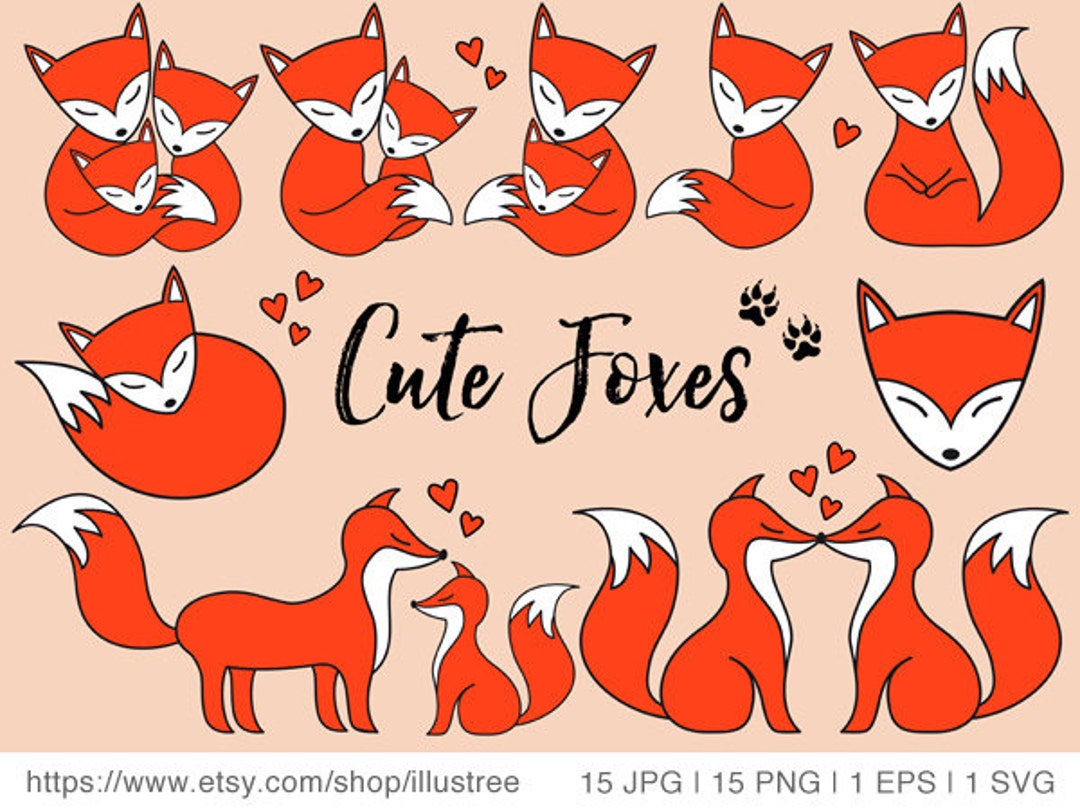 Cute Foxes, Digital Clip Art Set, Baby Fox, Little Fox, Clipart ...