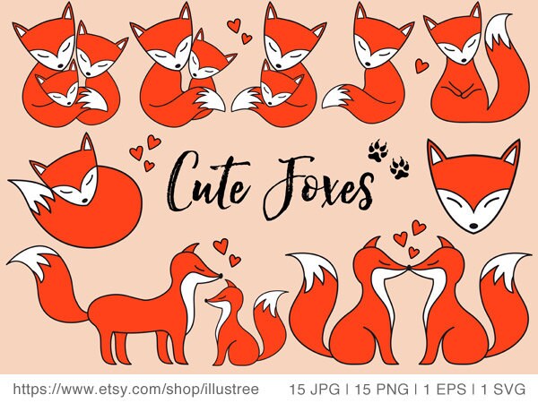 Cute foxes digital clip art set baby fox little fox | Etsy