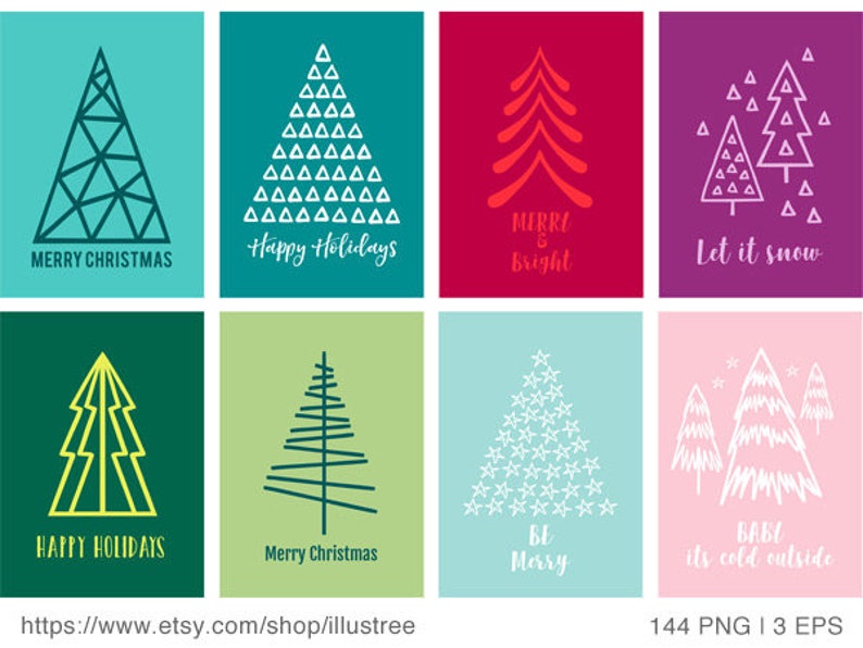 144 Hand-drawn Christmas Trees for Christmas Cards Digital | Etsy