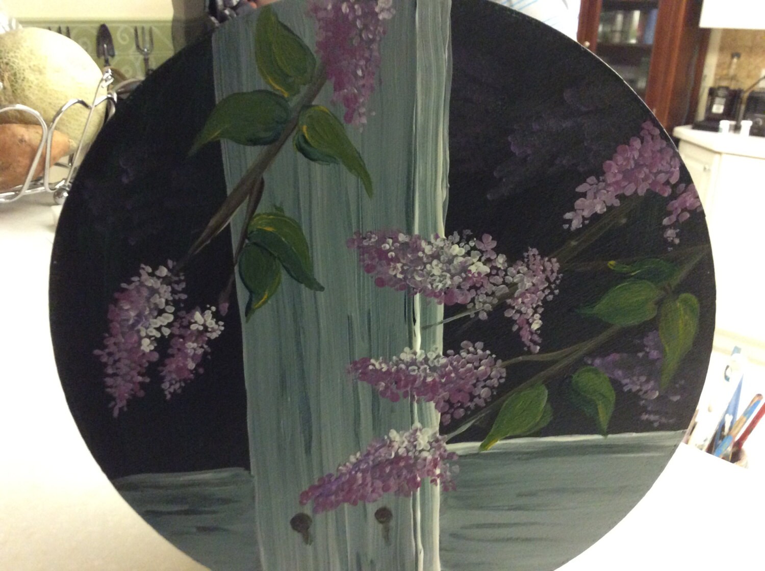 Round Wooden Box With Lilacs Painted on Top - Etsy