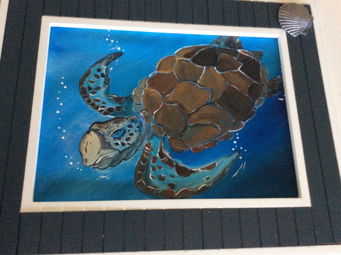 Sea Turtle Painting in a Solid Wood Frame - Etsy