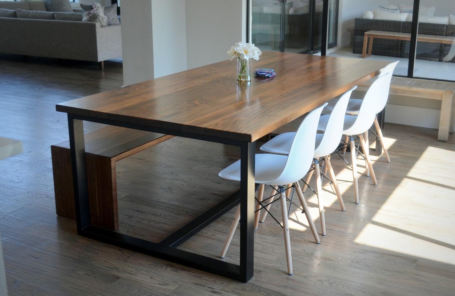 Dining Table, Steel and Wood Dining Table, Steel Tube and Walnut Dining ...