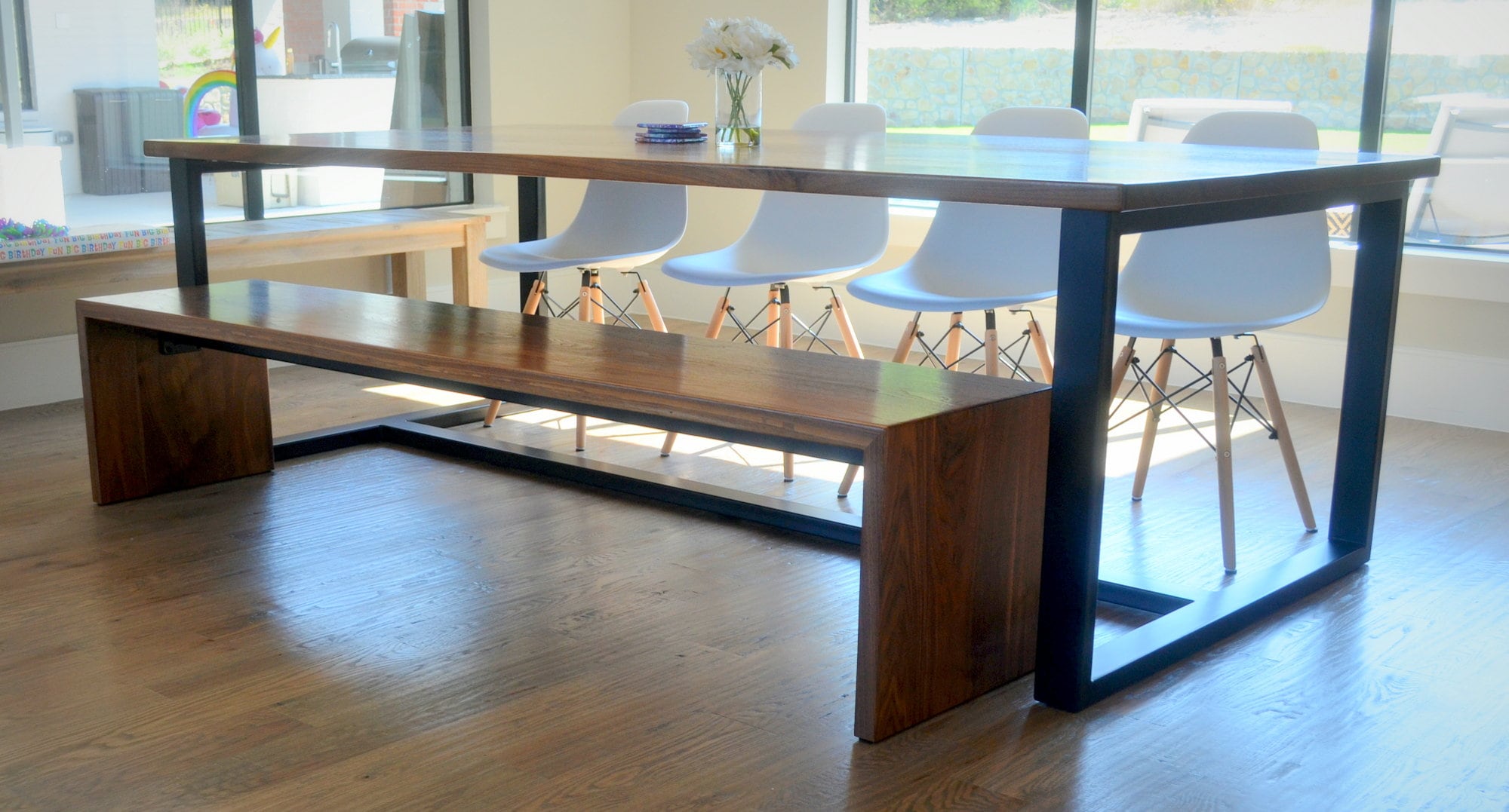 Dining Table, Steel and Wood Dining Table, Steel Tube and Walnut Dining ...