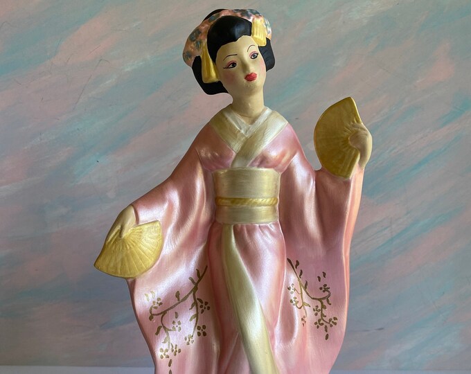 Vtg Ceramic Pink Geisha, Asian Ceramic Figure, Geisha in Iridescent ...