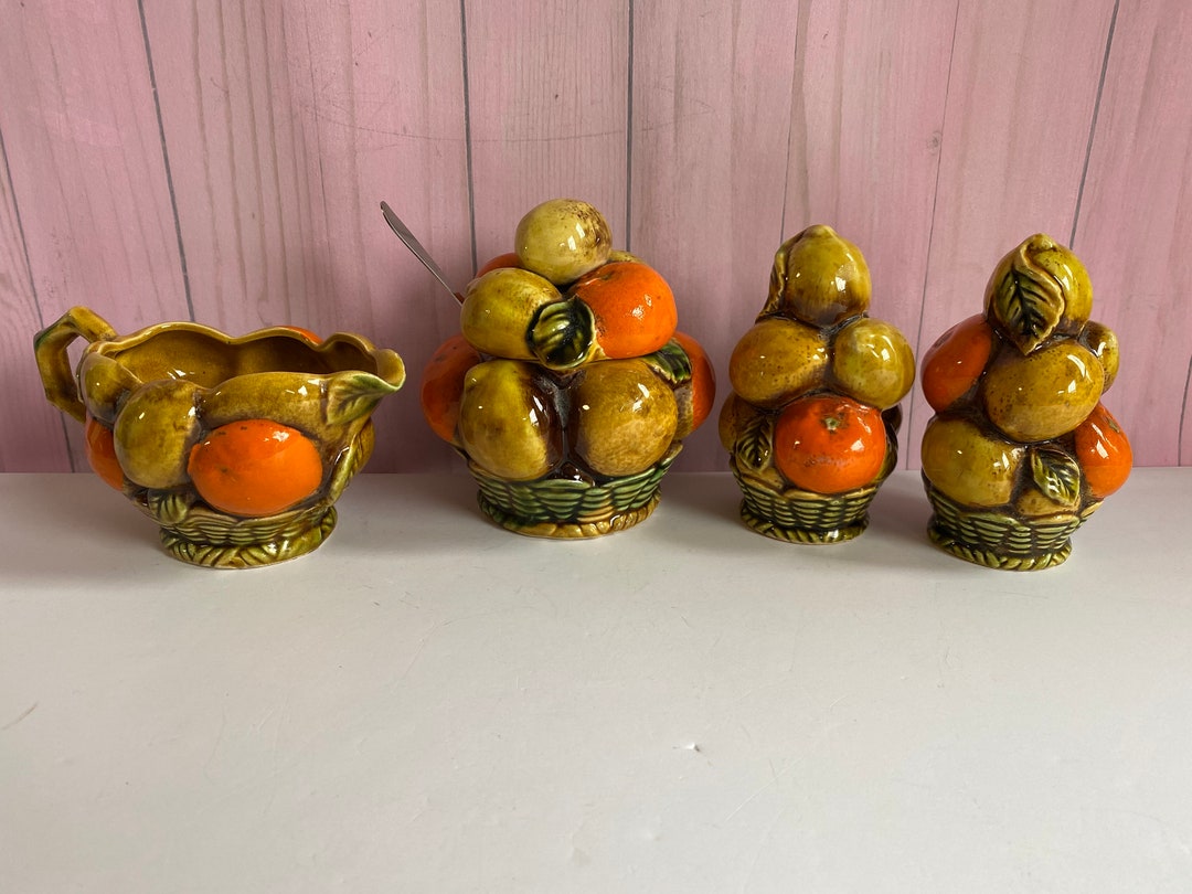 Vtg Inarco Orange Spice 4 Piece Set, Sugar, Creamer, Salt and Pepper ...