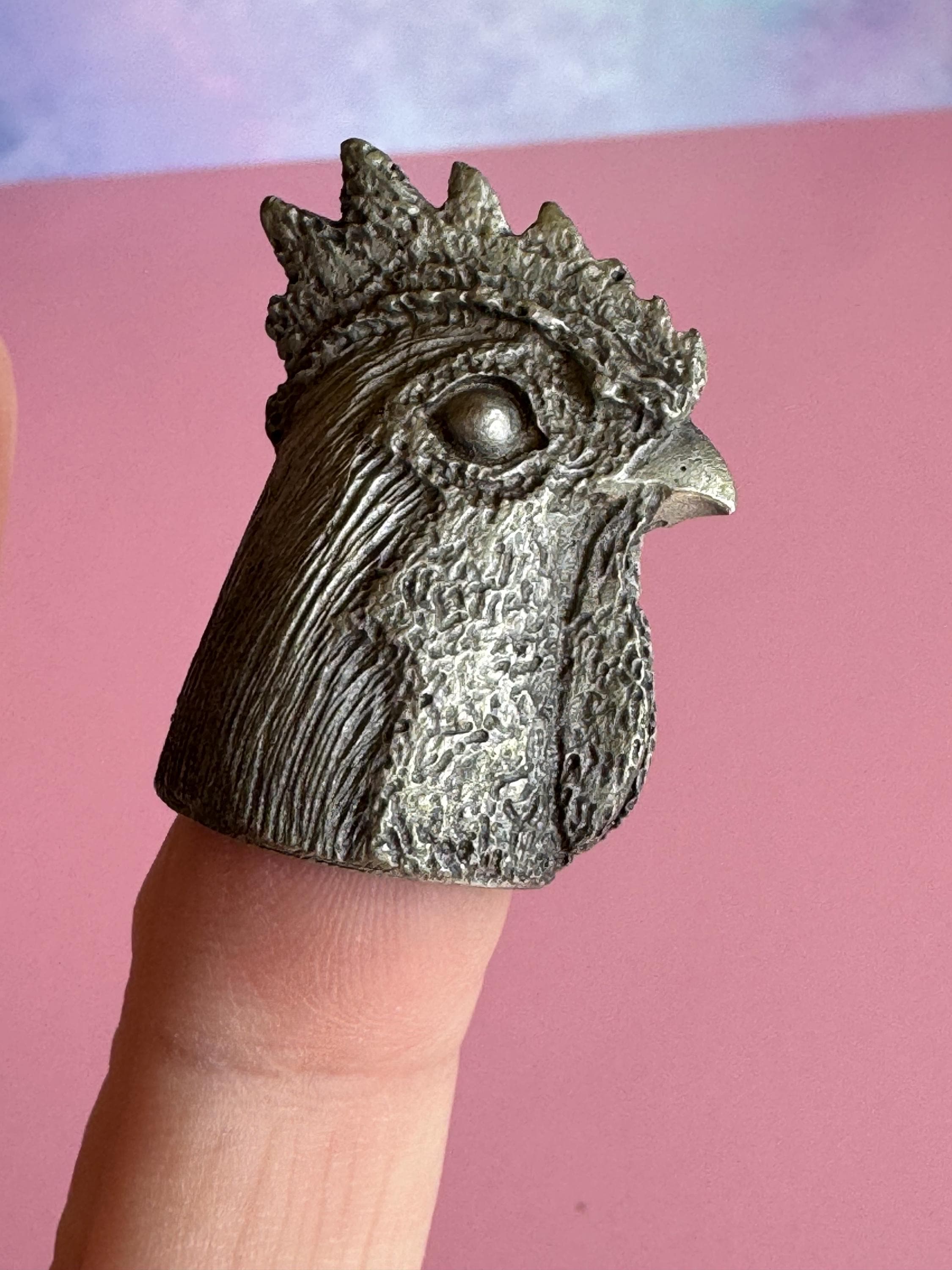 Vtg Pewter Chicken Head Thimble, 1.25" Thimble, Rooster Head Thimble ...