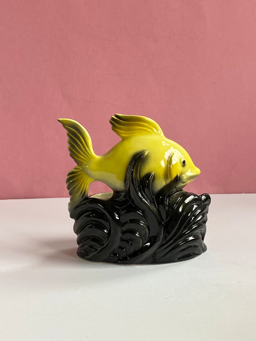Vtg Fish Planter, USA Pottery Yellow Fish Ceramic Planter, Yellow and ...