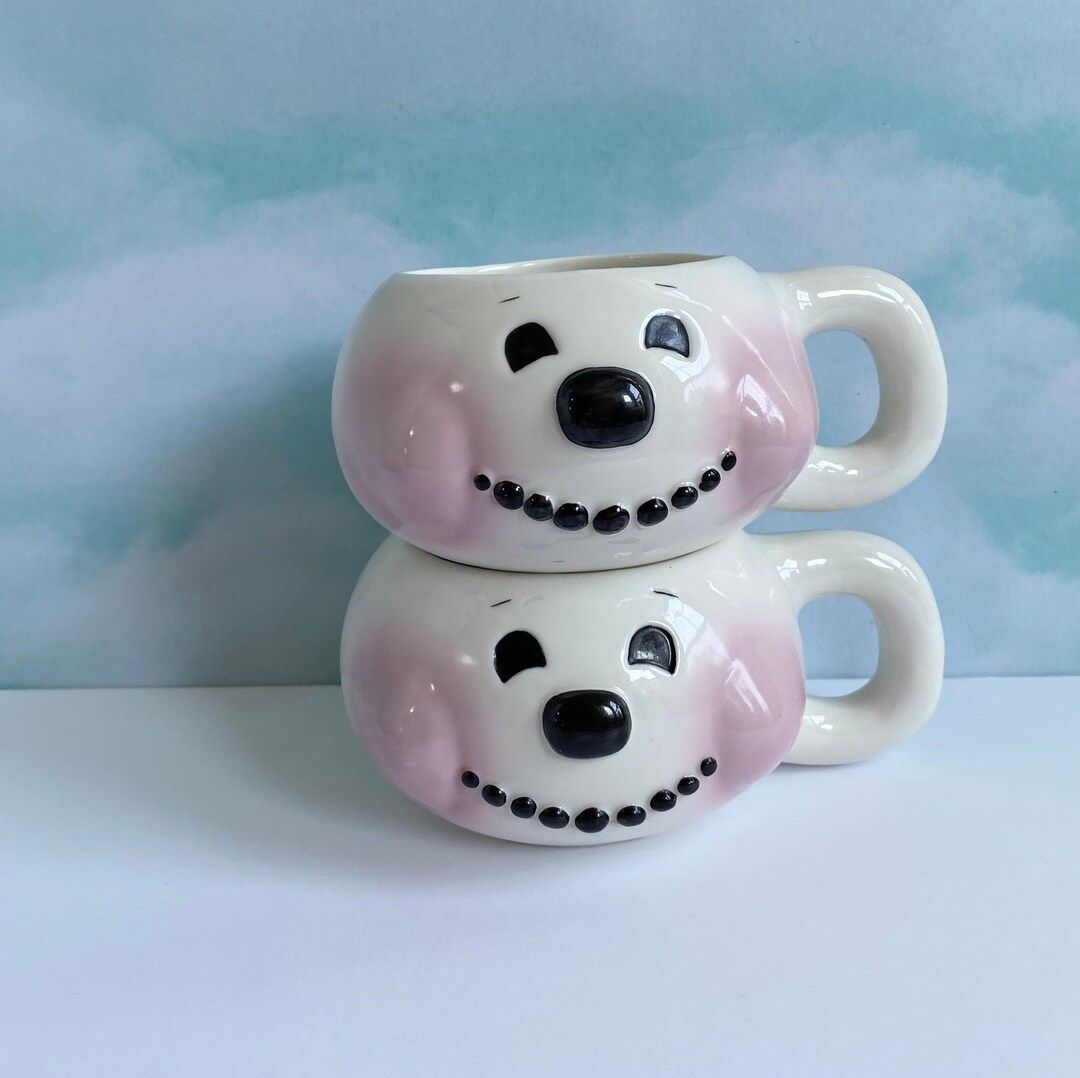 Vtg Snowman Face Ceramic Mugs, Heavy Duty Snowman Face Mugs Figis Inc ...