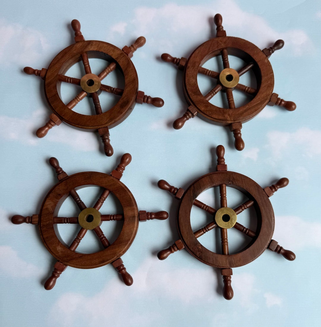 Nautical Ship Wheels Wall Decor, Nautical Themed Wood and Brass Ship ...