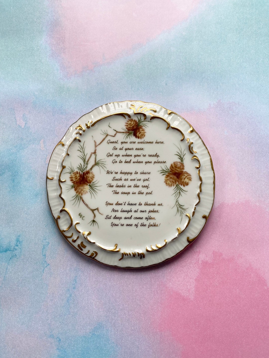 Vtg Guest Welcome Verse Wall Plate/sign, Pinecone Design Guests Poem ...