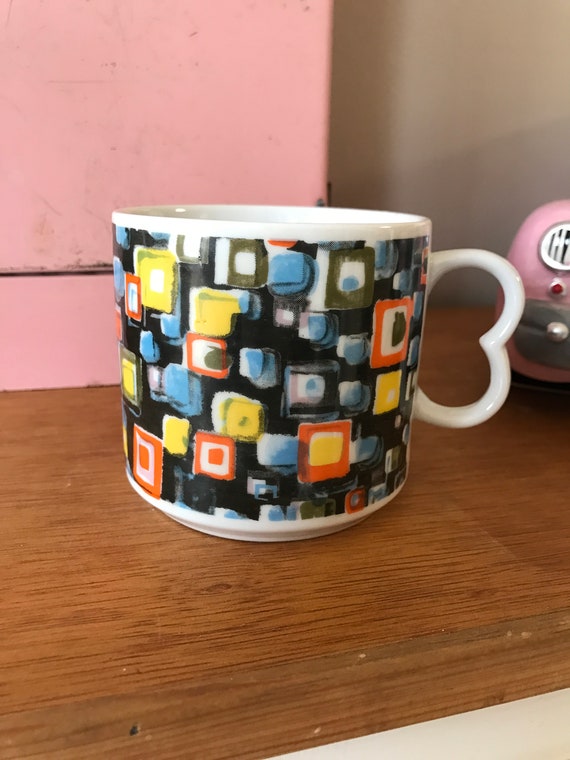 Vtg Rossini Coffee Mug Japan Retro Multi-colored - Etsy