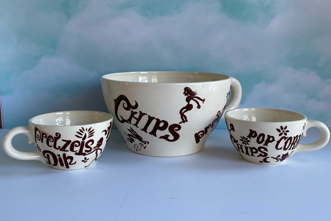 Vtg Snack Bowls, Ceramic Snack Mugs, Extra Large Main Snack Mug Bowl ...