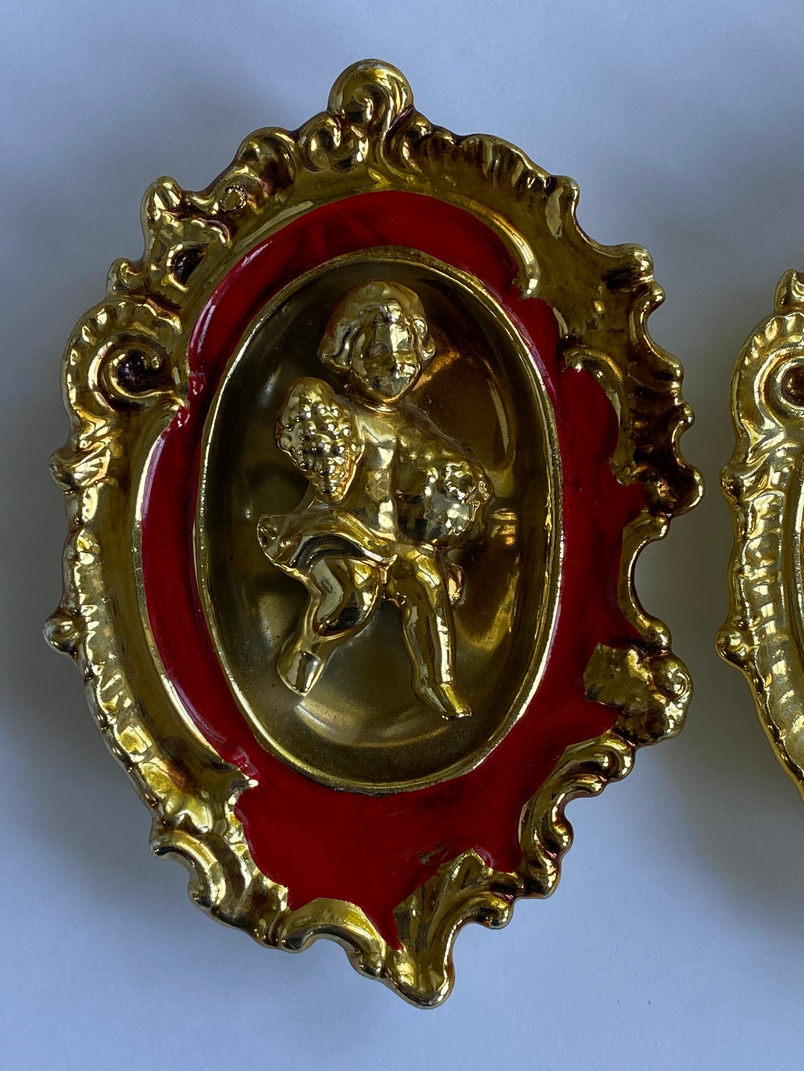 Vtg Capodimonte Cherub Wall Plaques-red and Gold Painted - Etsy