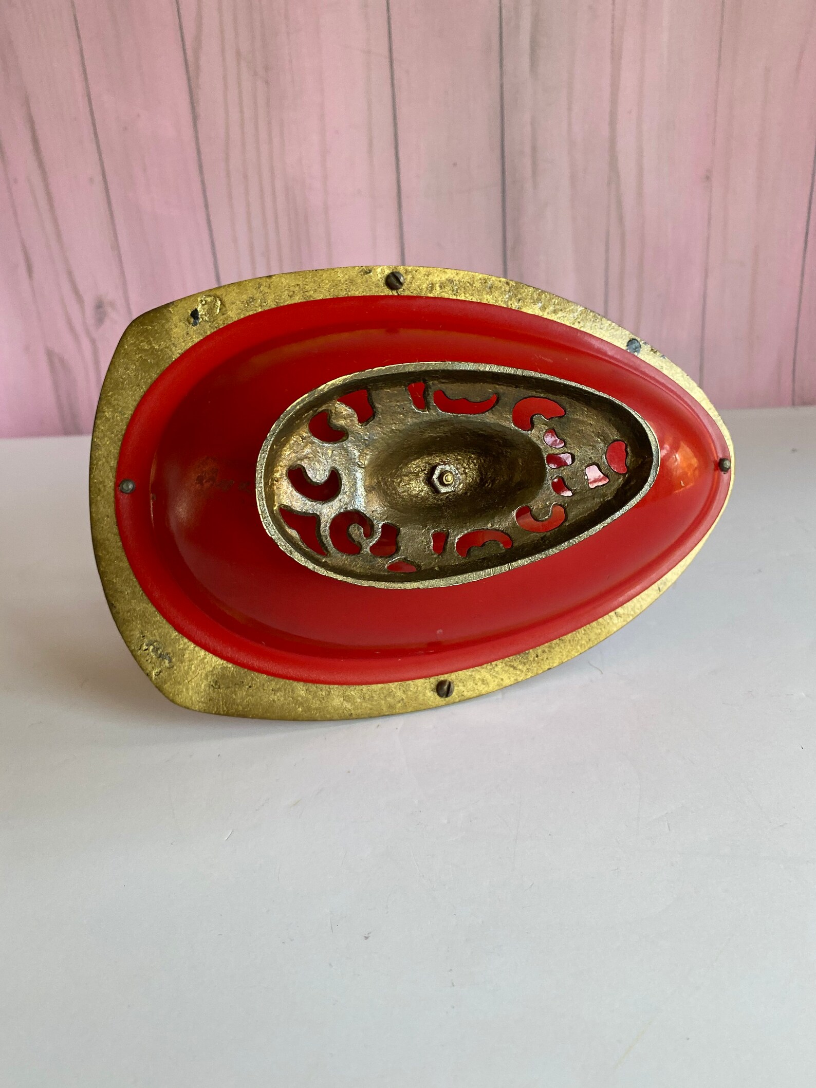 Vtg Brass and Enamel Red Footed Handled Dish Made in | Etsy