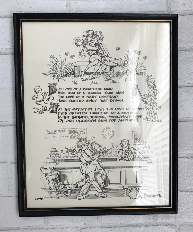 Vtg Bar Print Cartoon Framed Limerick Poem love - Etsy