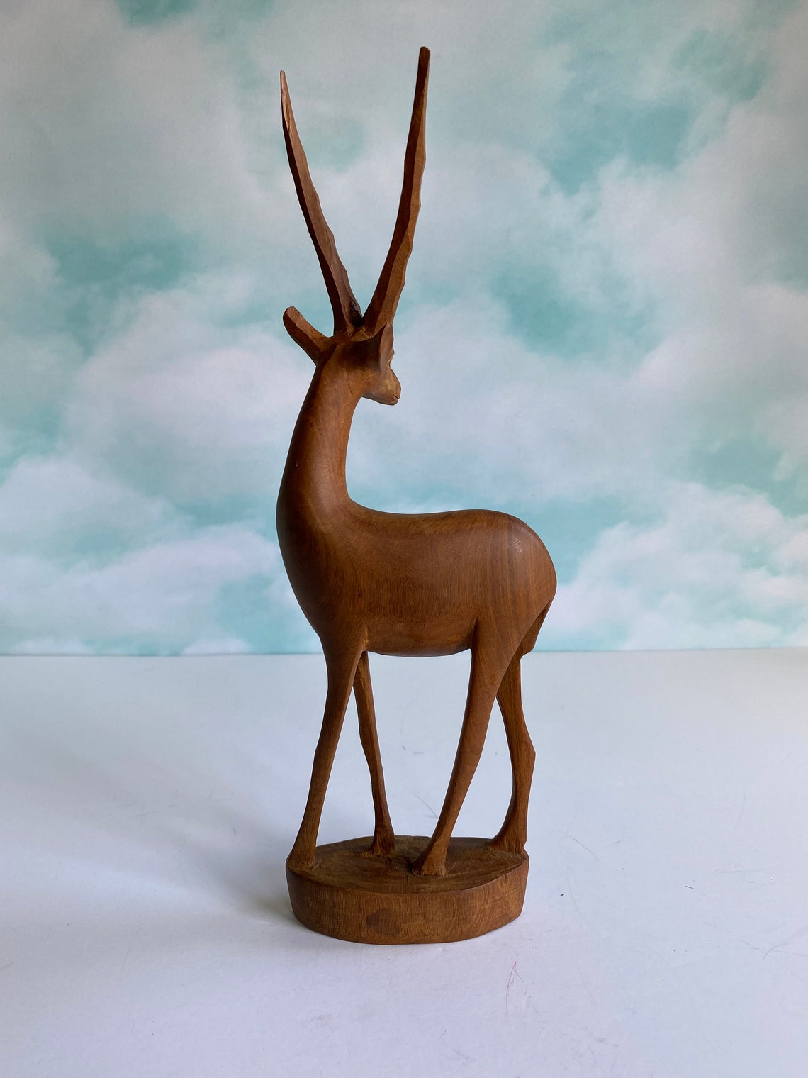 Vtg Wood Hand Carved Antelope Statue Mid Century Modern | Etsy