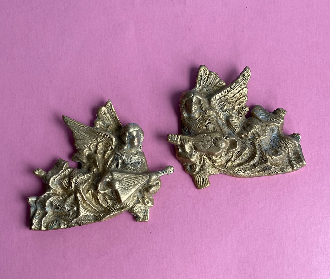 Vtg Brass Angel Wall Plaques, Set of Two Brass Heavenly Cherub/angels ...