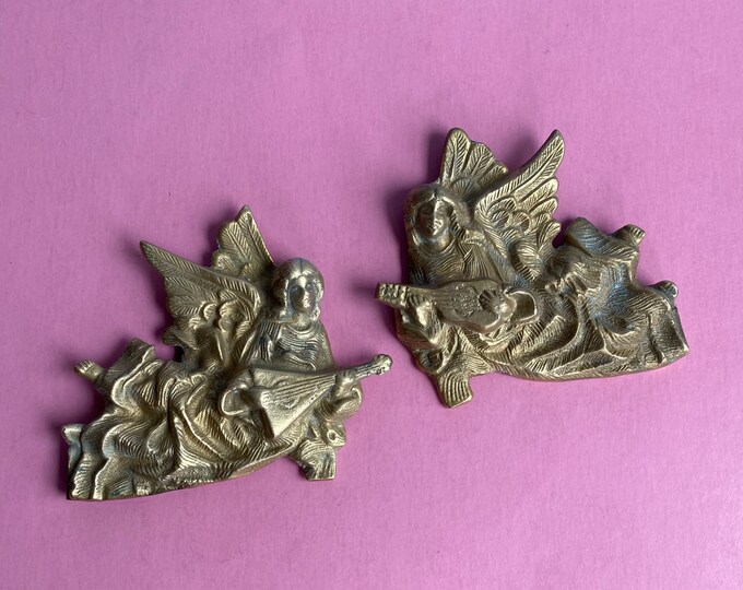 Vtg Brass Angel Wall Plaques, Set of Two Brass Heavenly Cherub/angels ...