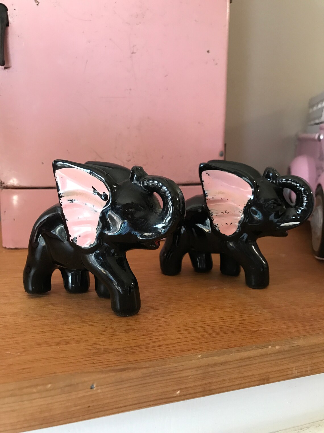 Mid Century Elephant Figurines Redware Pottery Black Laquer | Etsy