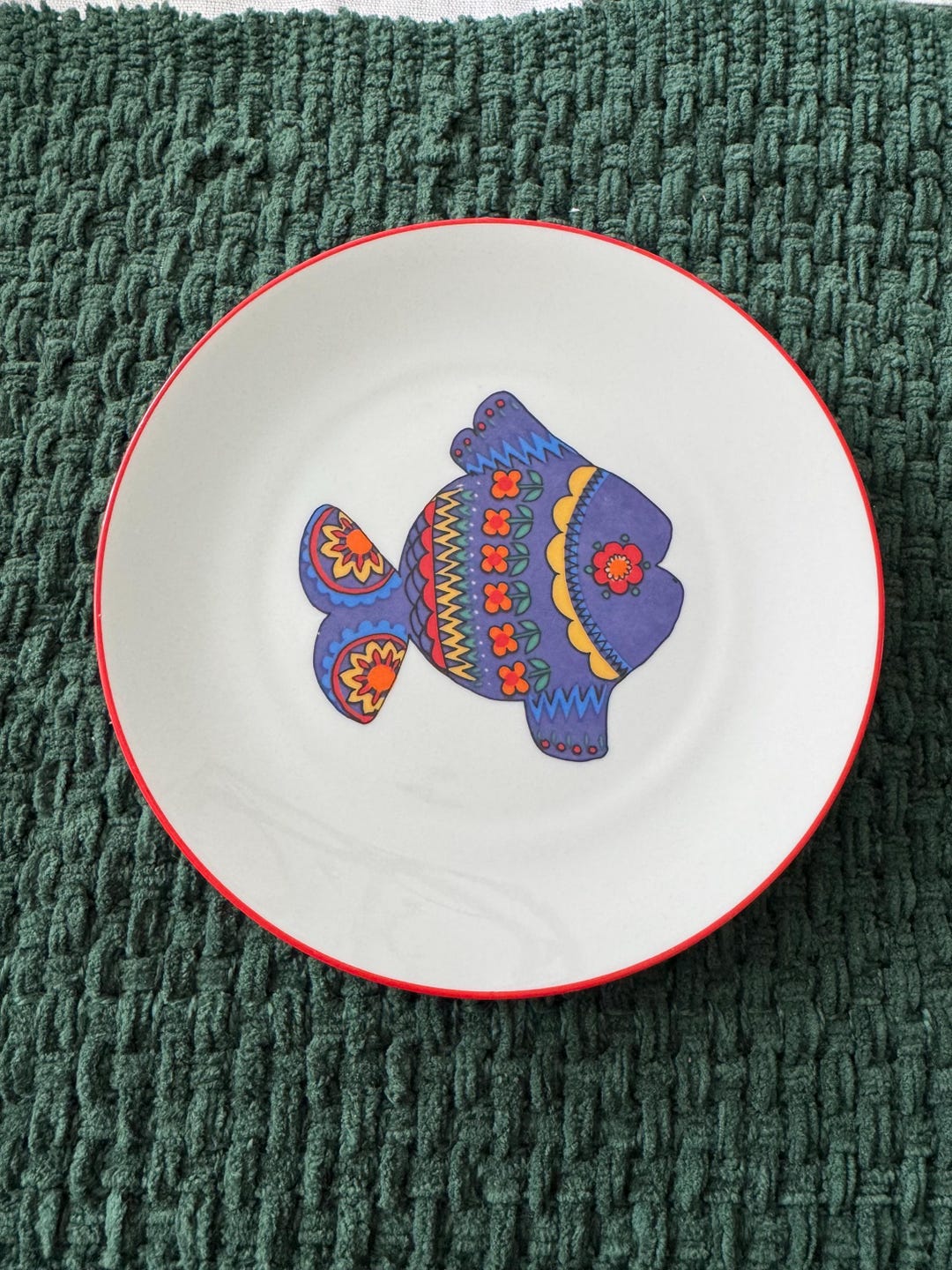 Fish Plate, Colorful Bavarian Germany Fish Design Plate, Red Trim Folk ...