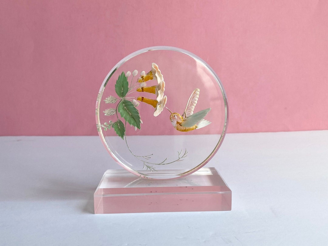 Vtg Lucite Hummingbird, Acrylic Etched, Reverse Painted Hummingbird and ...