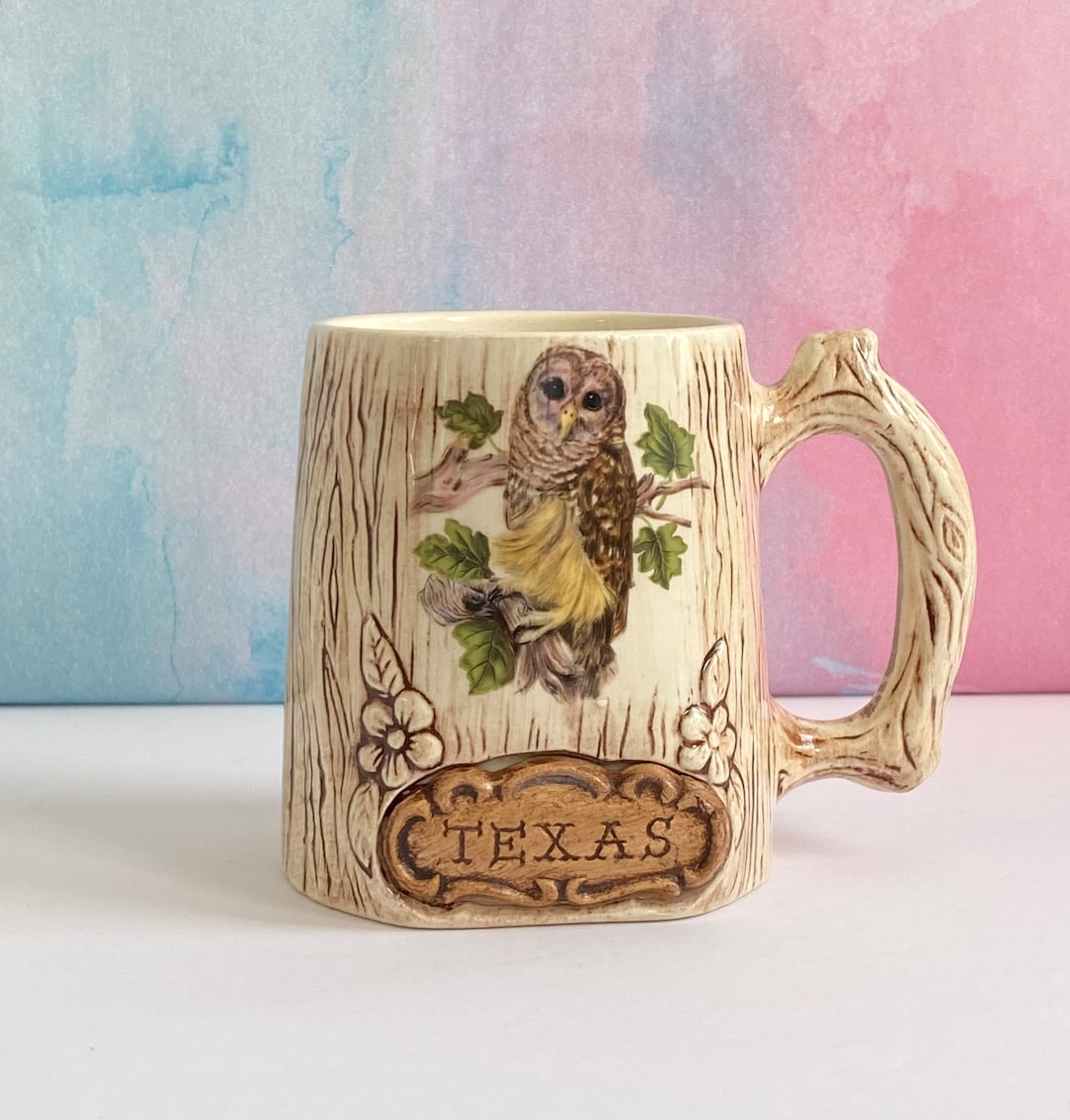 Vtg Treasrure Craft Owl Coffee Mug, Ceramic Faux Wood/tree Trunk Mug ...